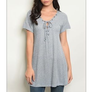 Trendy boutique | Tops | Blue Gray Short Sleeve Lace Up Jersey Tunic ...